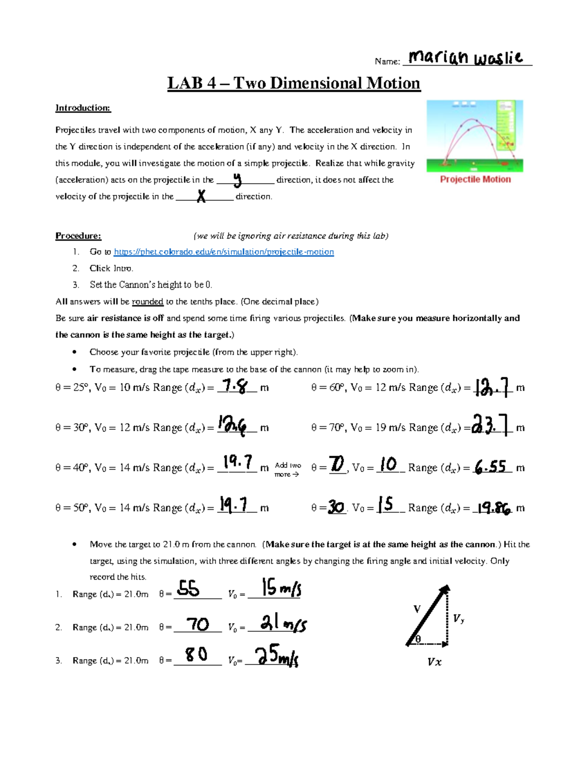Lab 4: Exploring Two Dimensional Motion in Physics (PHYS 101) - Studocu