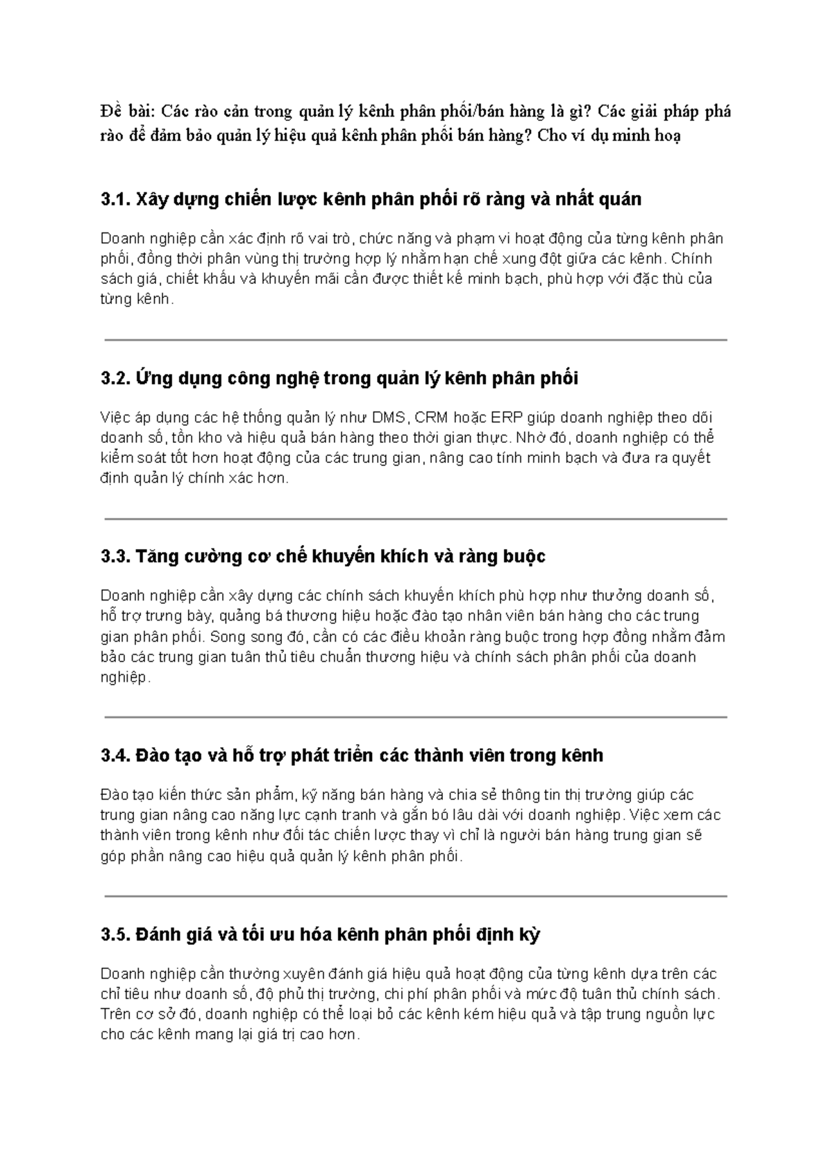 Giải pháp quản lý kênh phân phối hiệu quả - BT cá nhân - Studocu