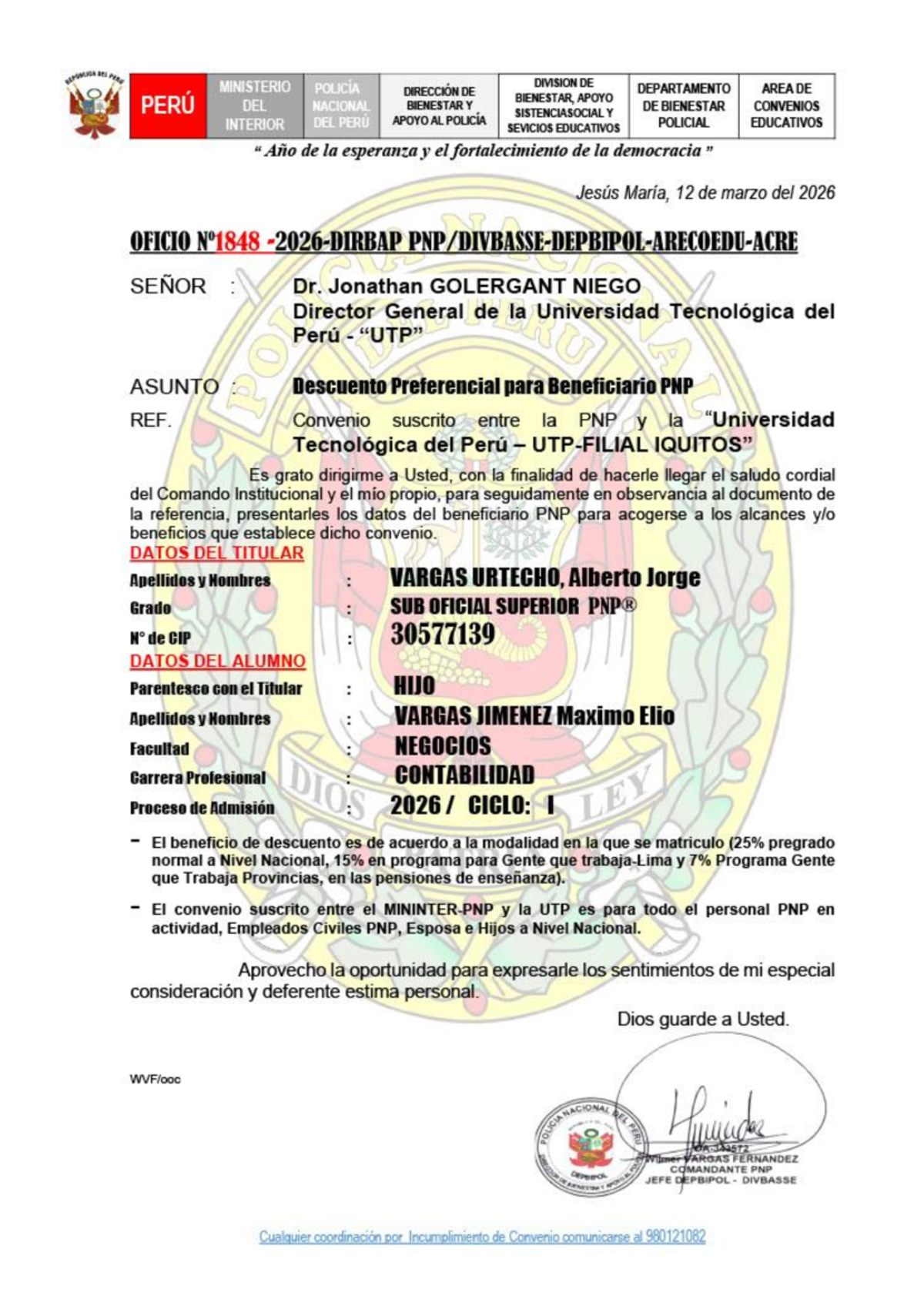 Solicitud de Descuento PNP - Convenio UTP 2026 - Studocu