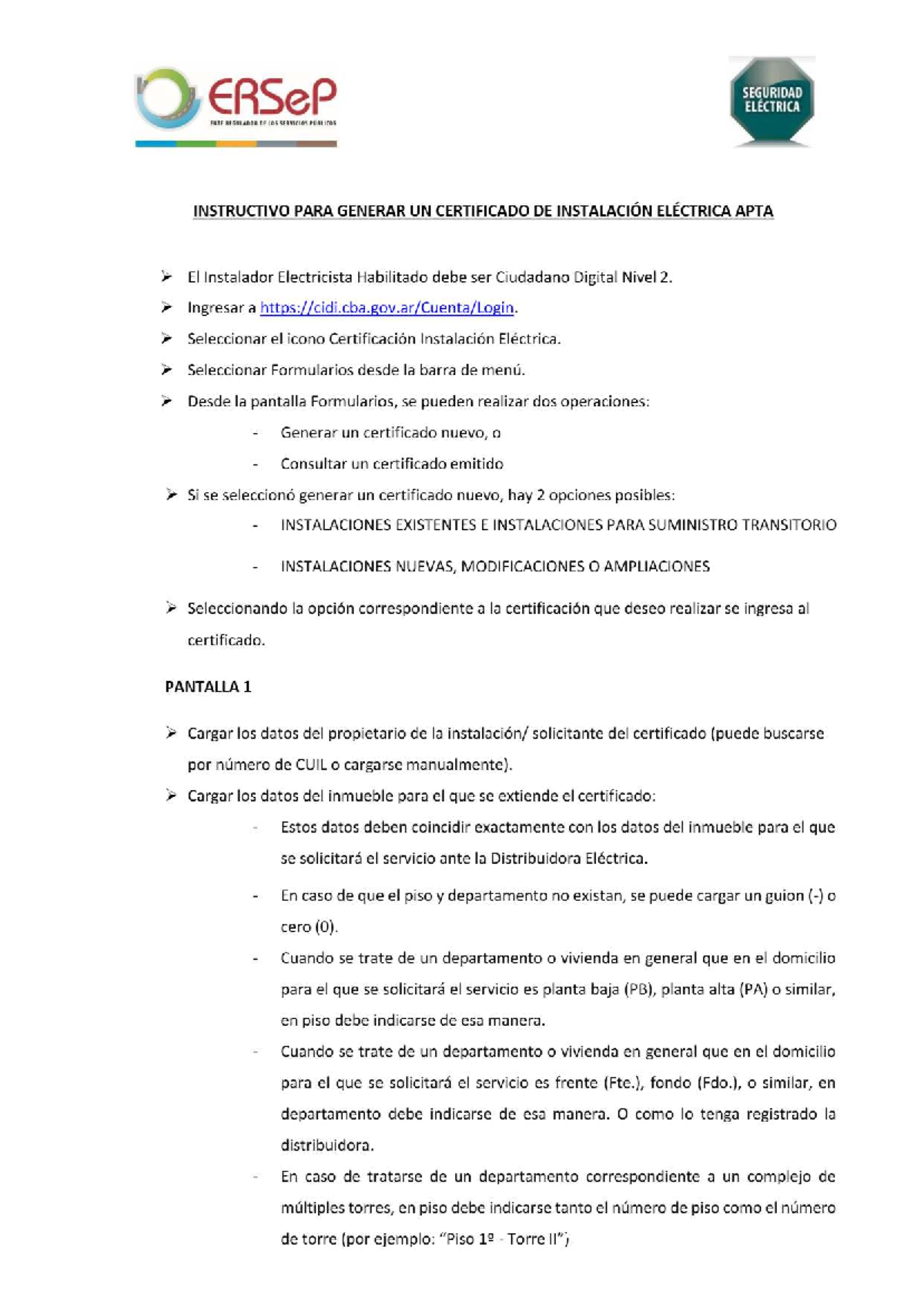 Instructivo ERSeP: Generación de Certificado de Instalación Eléctrica APTA - Studocu