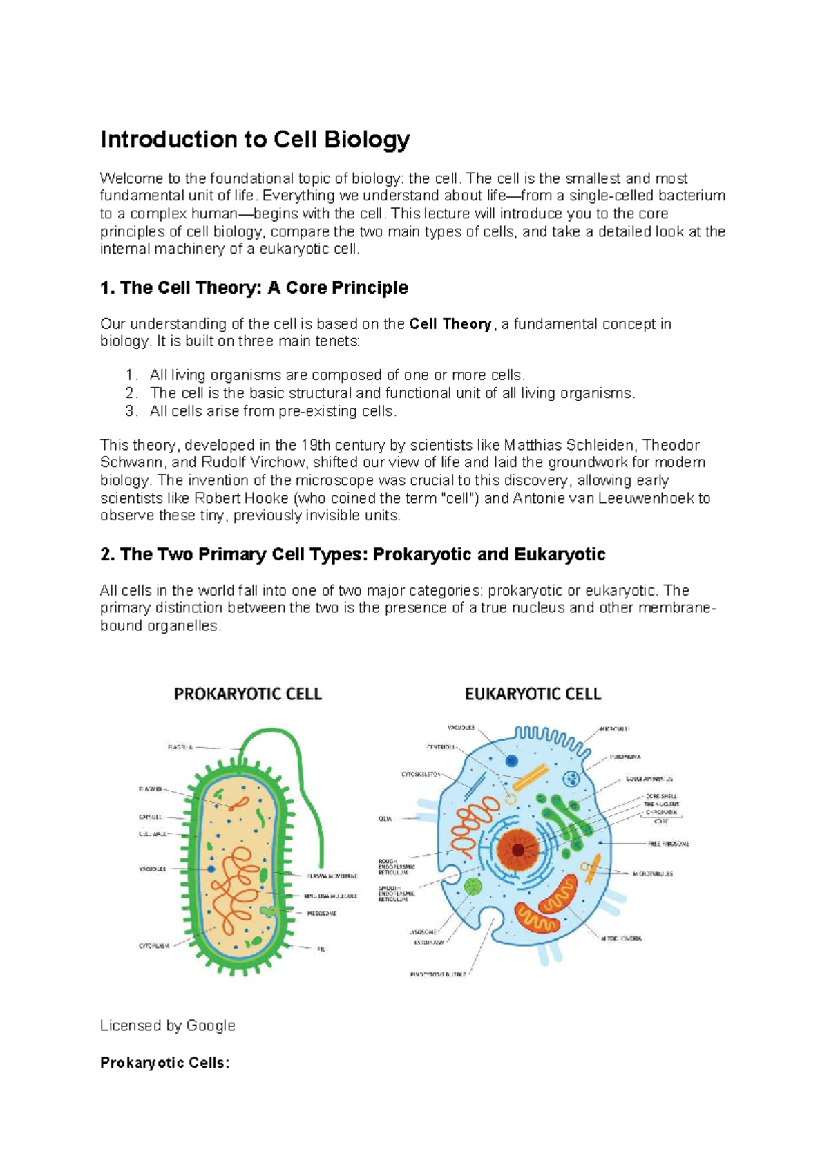Cell Biology Lecture: Introduction to Cell Structure and Function - Studocu