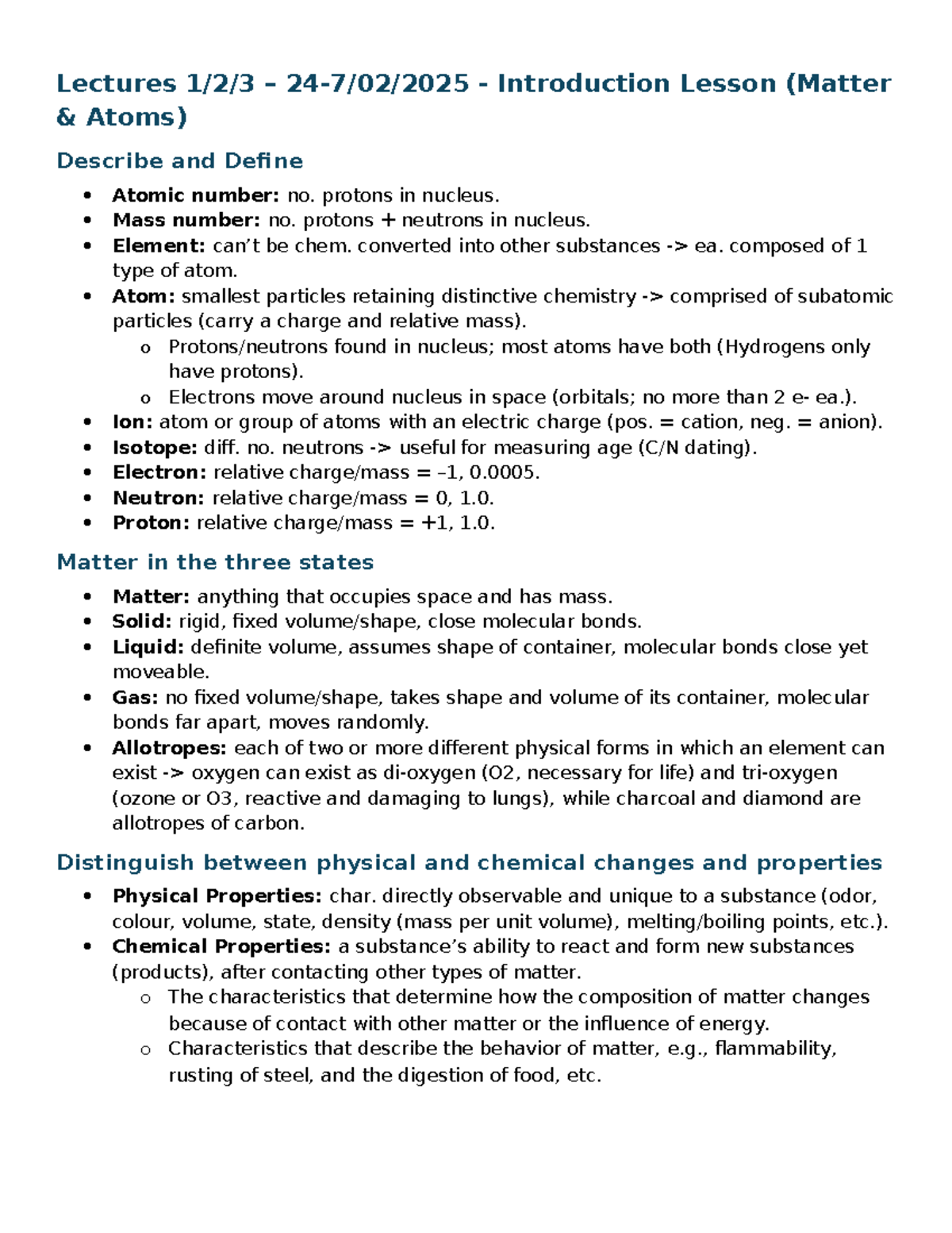 Introductory Chemistry - CHEM1003 - Lectures 1/2/3 – 24-7/02/2025 ...