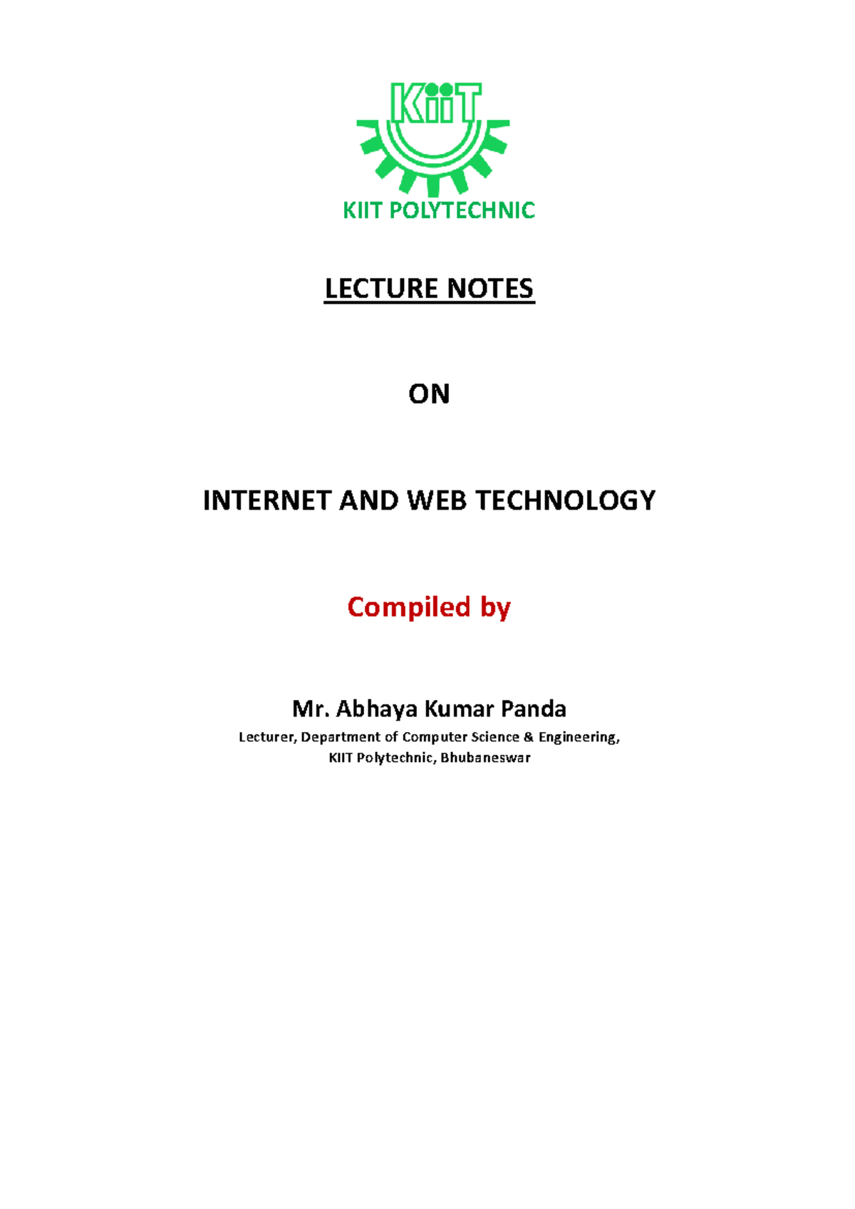 Internet and Web Technology Lecture Notes (CSE 101) - Studocu