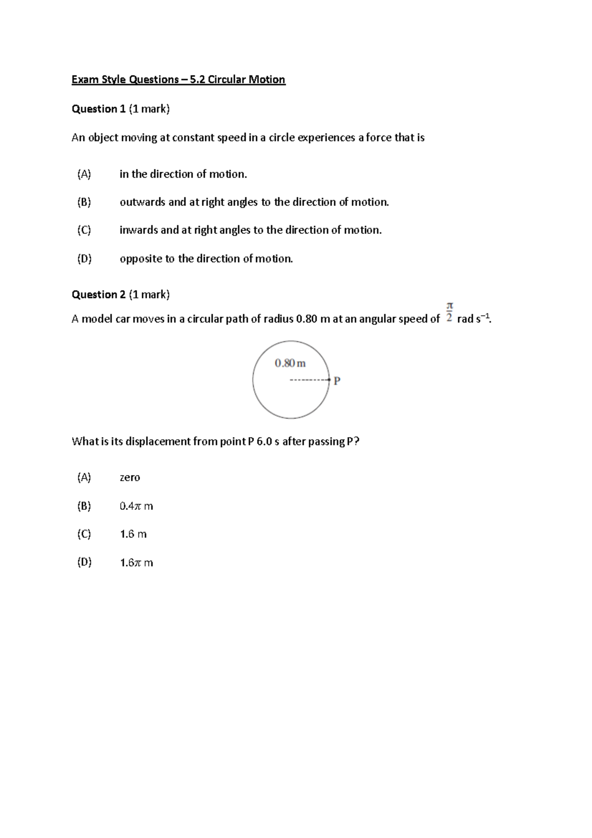 5.2 Circular Motion - Exam Style Questions Overview [56]-3 - Studocu
