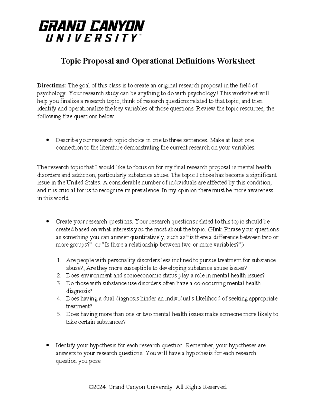 PSY 452 RS T2 Final Research Proposal: Mental Health & Addiction ...