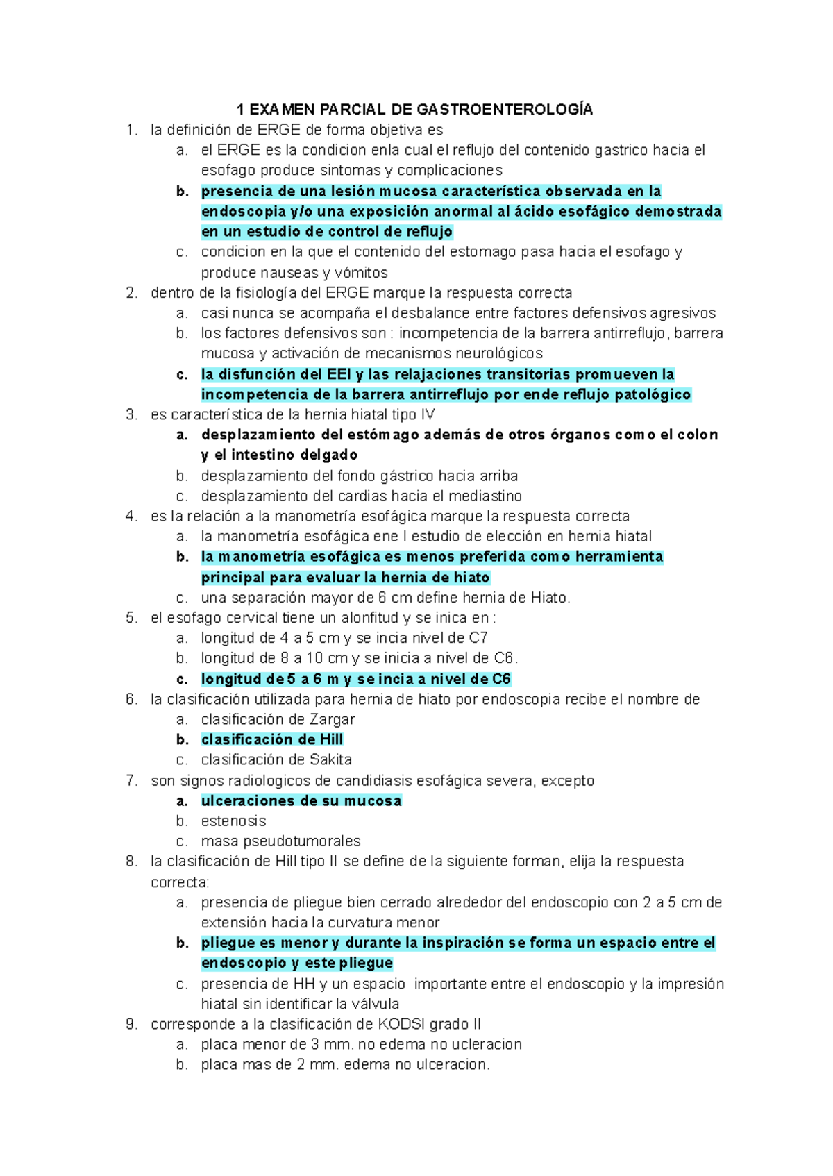 Examen Parcial de Gastroenterología - ERGE y Complicaciones - Studocu