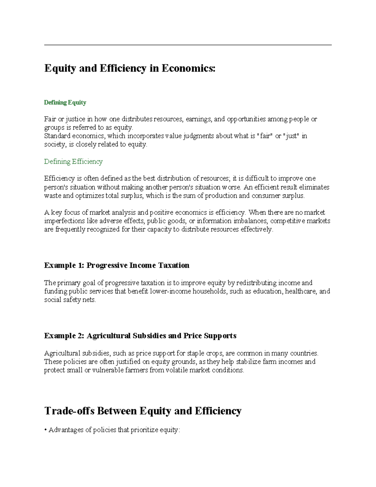 Economics Notes: Equity vs. Efficiency in Resource Distribution - Studocu