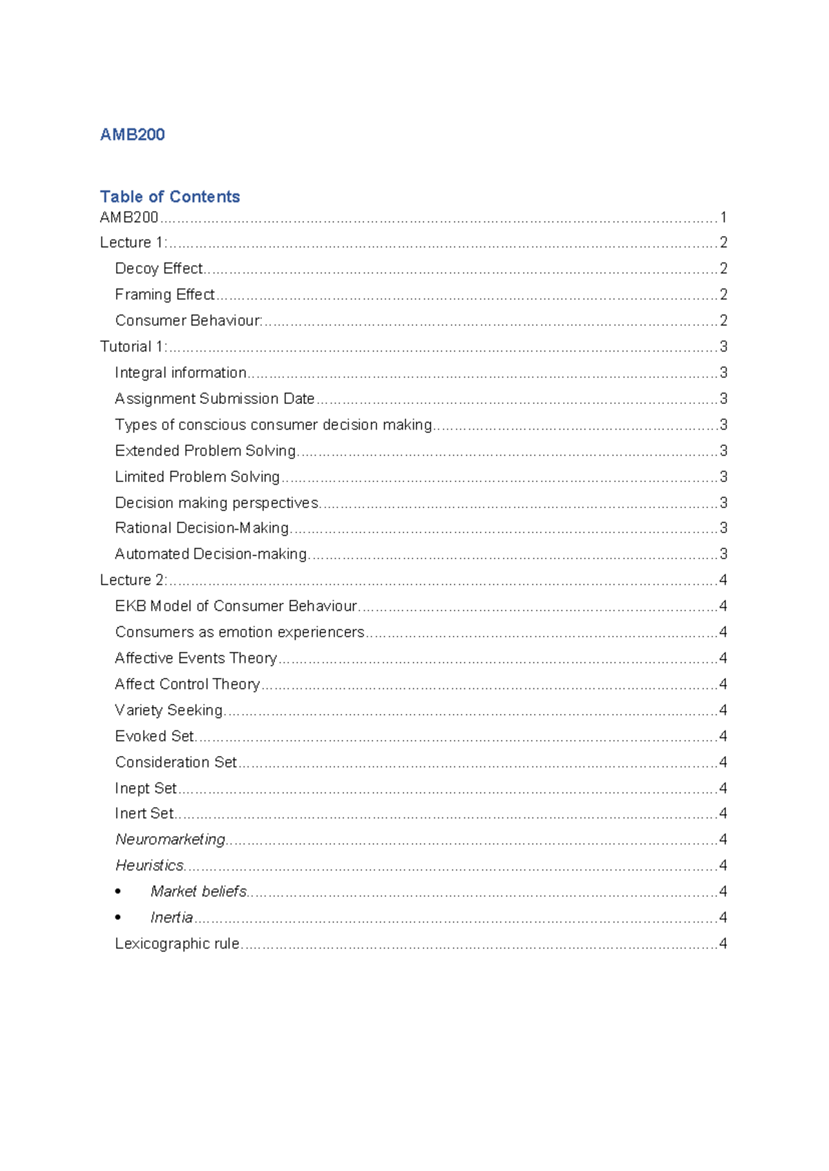 AMB200 Lecture Notes: Consumer Behaviour & Decision Making Insights ...