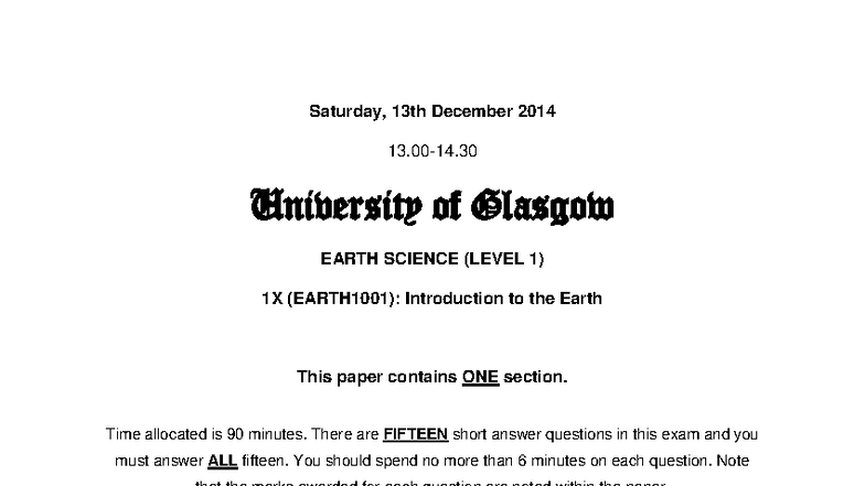 EARTH1001: 1st Final Exam Practice - Introduction to Earth Science ...