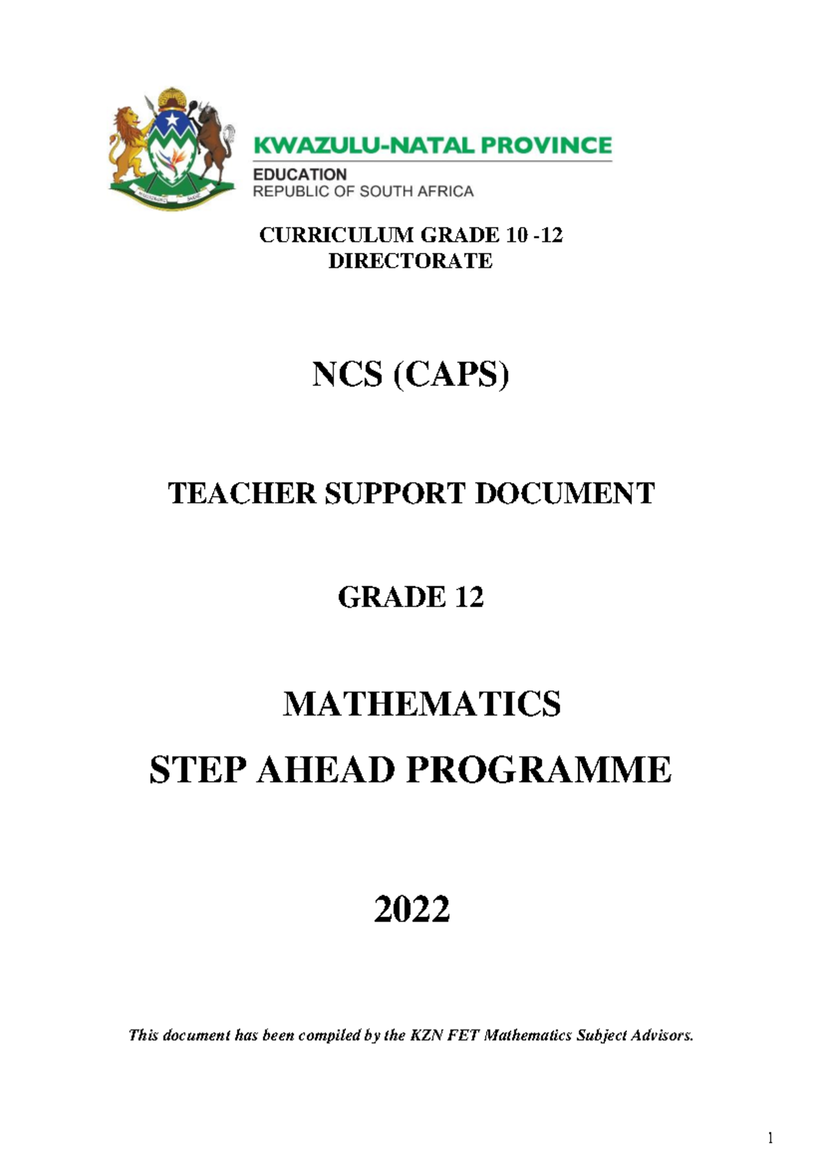 Grade 12 Maths Step Ahead Teacher Support Document 2022 - Studocu