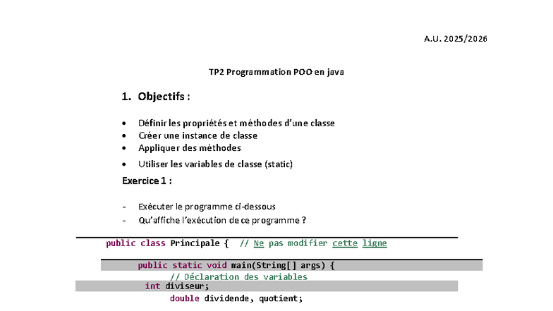 TP2 Programmation POO en Java : Exercices et Objectifs - Studocu
