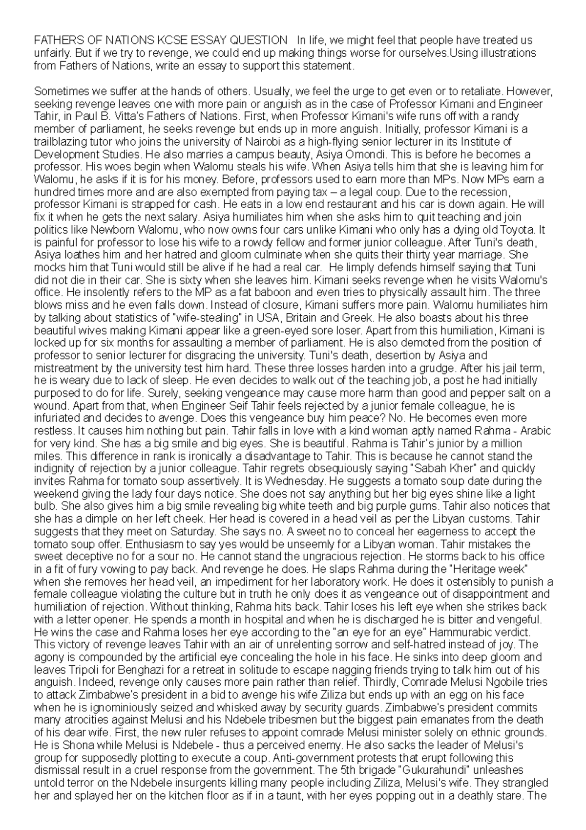 FATHERS OF NATIONS KCSE ESSAY: The Consequences of Seeking Revenge ...
