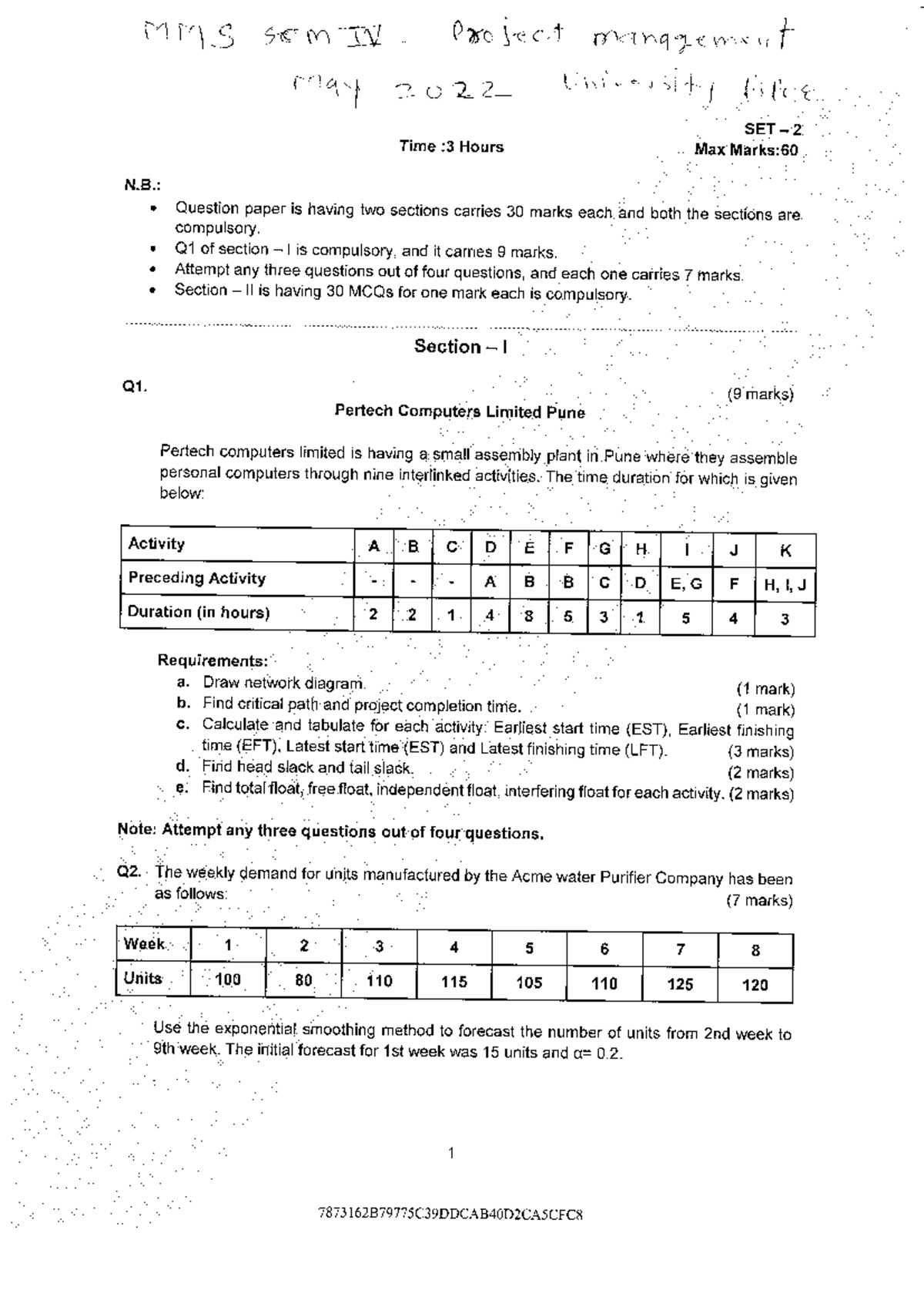 MMS Project Management Sem IV May 2022 Exam Paper and Solutions - Studocu