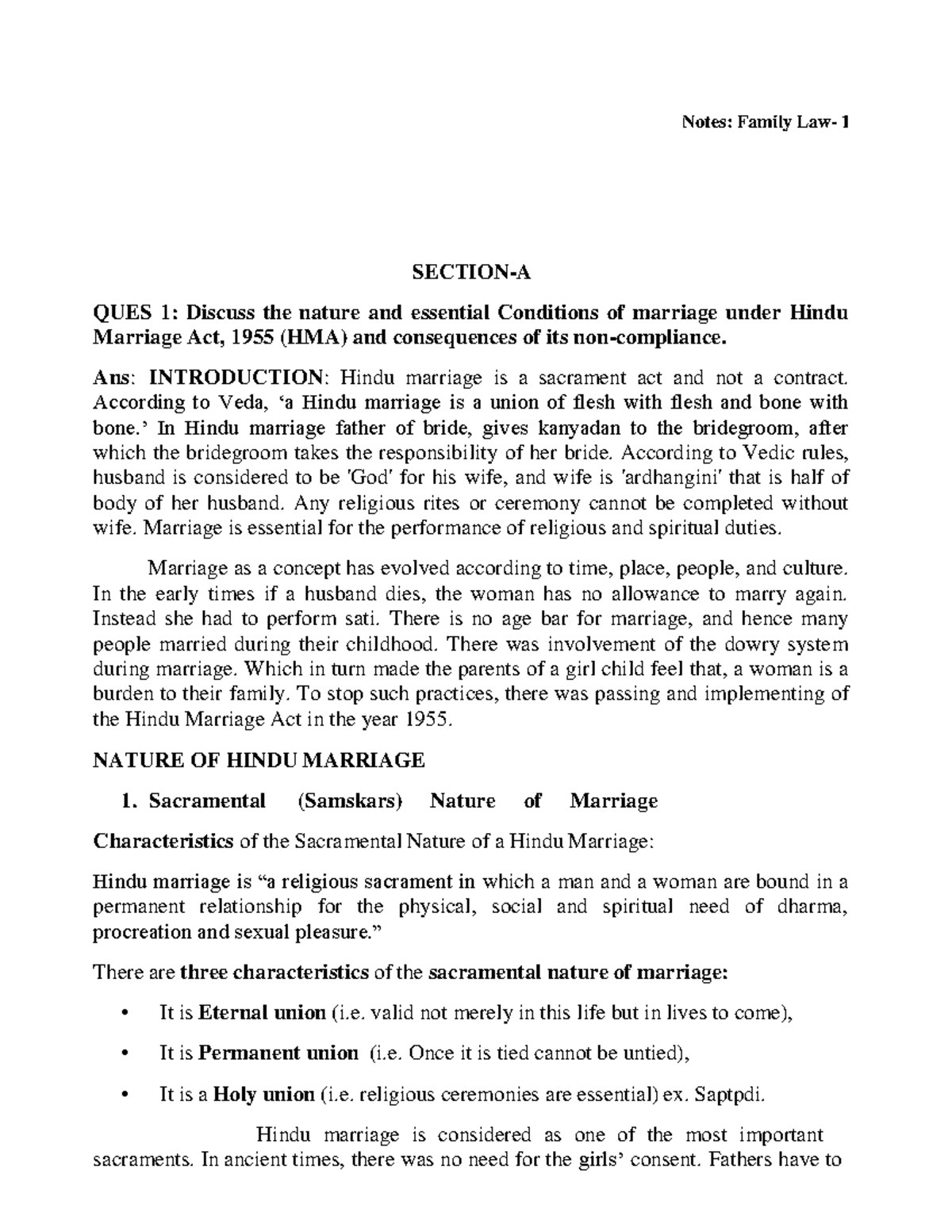 Hindu Marriage Act, 1955: Nature, Conditions & Consequences - Studocu
