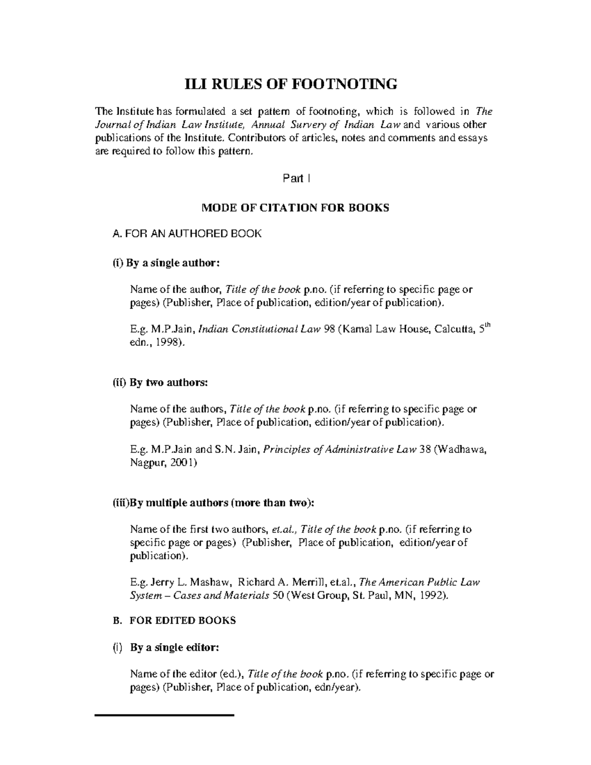 ILI Footnoting Rules - Citation Guide for Books and Articles - Studocu