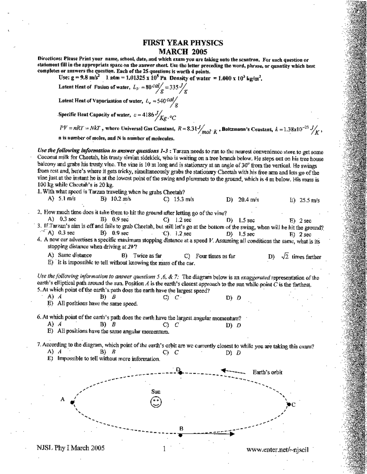 PHYS 101 Final Exam March 2005 Solutions and Formula Sheet - Studocu