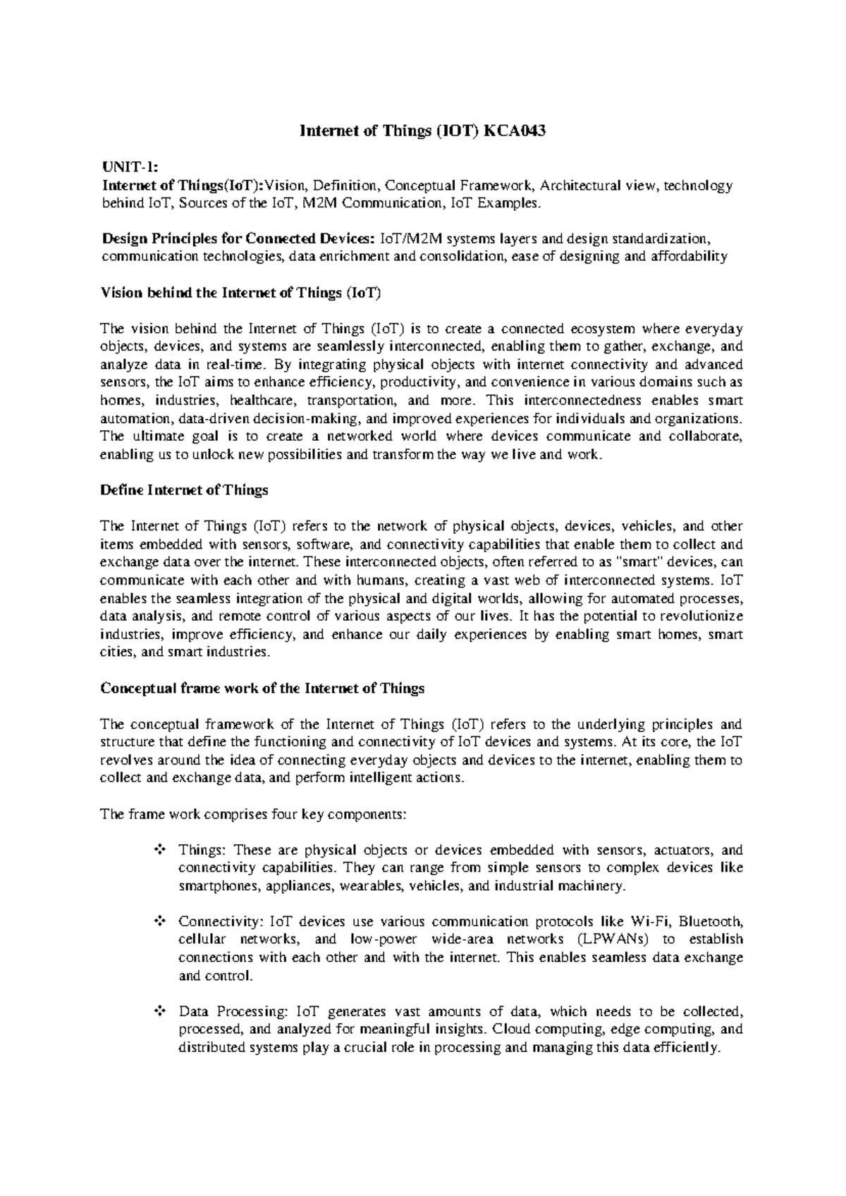 Unit 1: Understanding the Internet of Things (IoT) Basics (KCA043 ...
