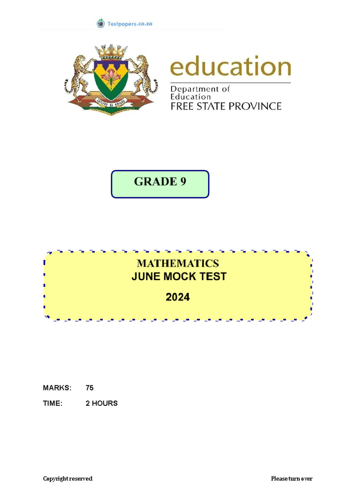 2024 G9 Mock Test: Mathematics Exam Paper - Studocu