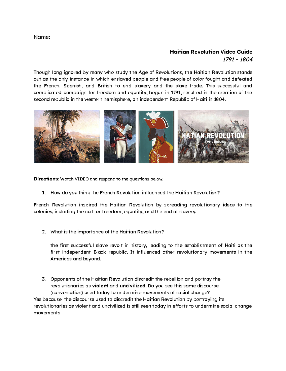 HIST 201: Haitian Revolution Video Guide and Analysis (1791-1804) - Studocu