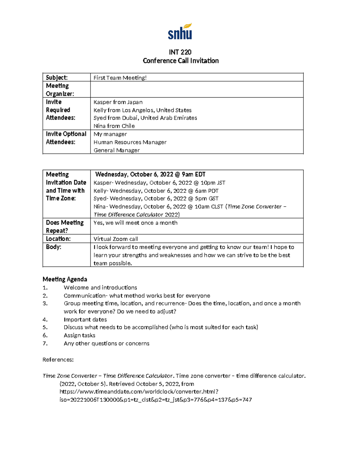 INT 220 Conference Call Invitation Template - INT 220 Conference Call ...