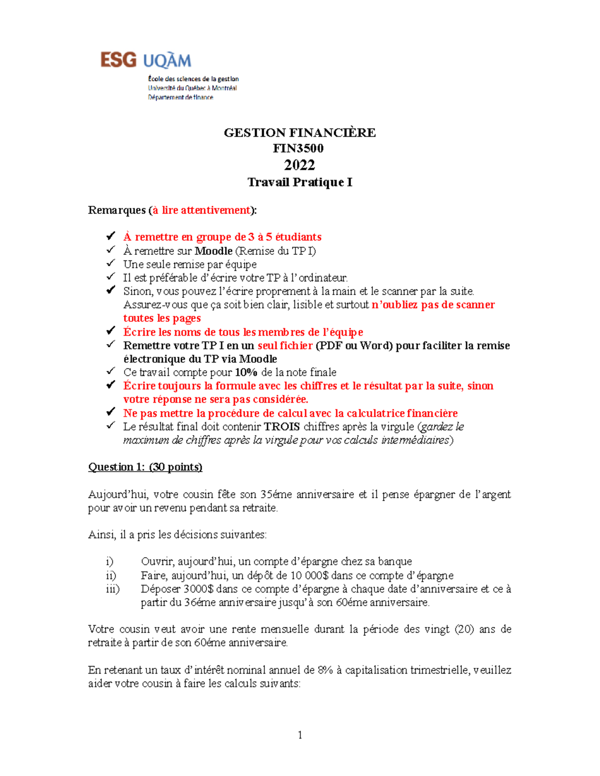 TP1 - TP1 - GESTION FINANCIÈRE FIN 2022 Travail Pratique I Remarques (à ...