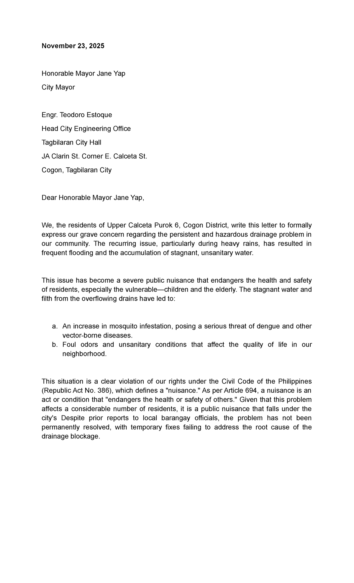 Letter of Concern Regarding Drainage Issues - TTUHG - Studocu