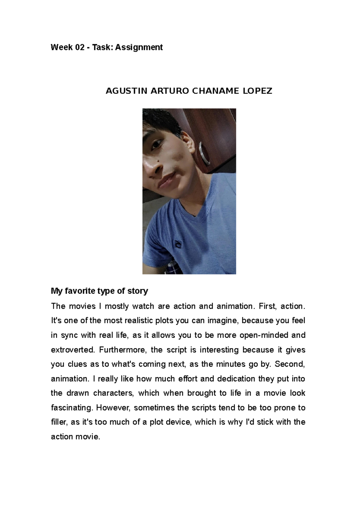WEEK 2 Task: Assignment on Favorite Movie Genres - Ingles IV - Studocu
