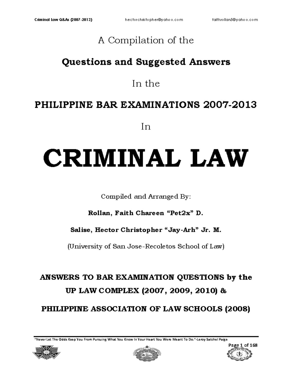 2007-2013 Criminal Law Philippine Bar Exam Q&A Compilation by Sals ...