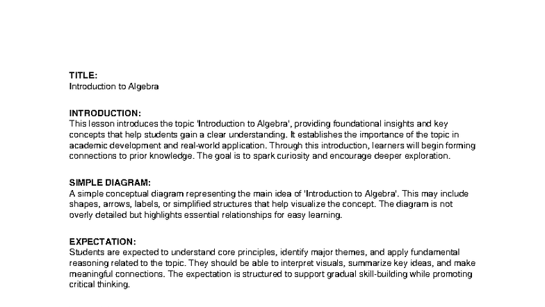 Algebra Introduction Lesson Notes - Class 1 - Studocu