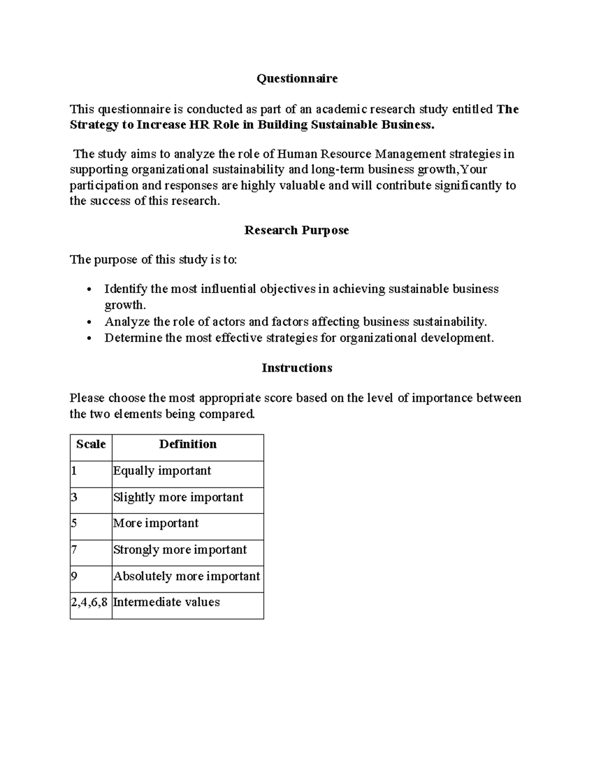 HR Strategy Questionnaire for Sustainable Business Growth - Studocu