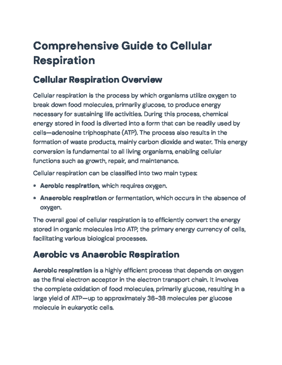 Comprehensive Guide to Cellular Respiration (BIO 101) and Energy ...