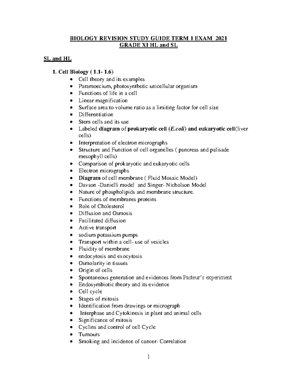 Biology Grade 11 Term 1 Exam Revision Study Guide 2021 - Studocu