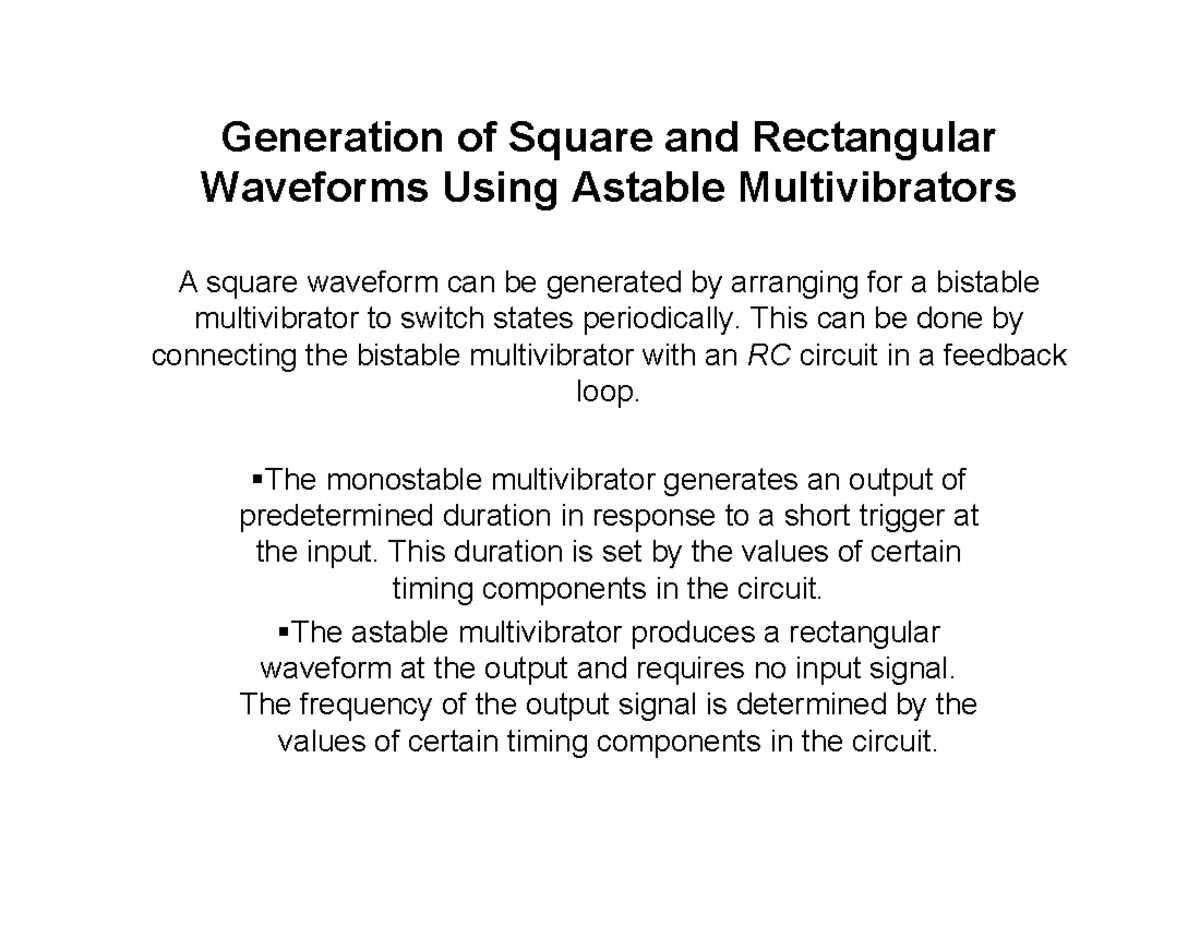 555 Timer: Waveform Generation Using Astable Multivibrators - Studocu