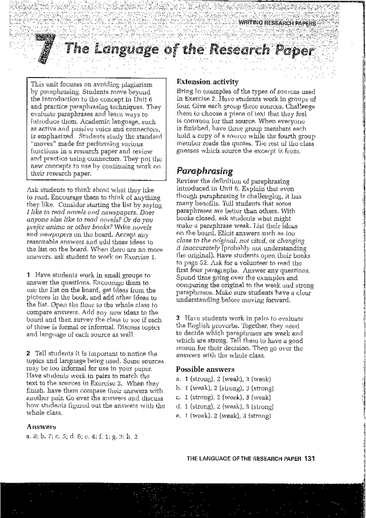 WRITING RESEARCH PAPERS: Paraphrasing Techniques in ACADEMIC WRITING 1 ...