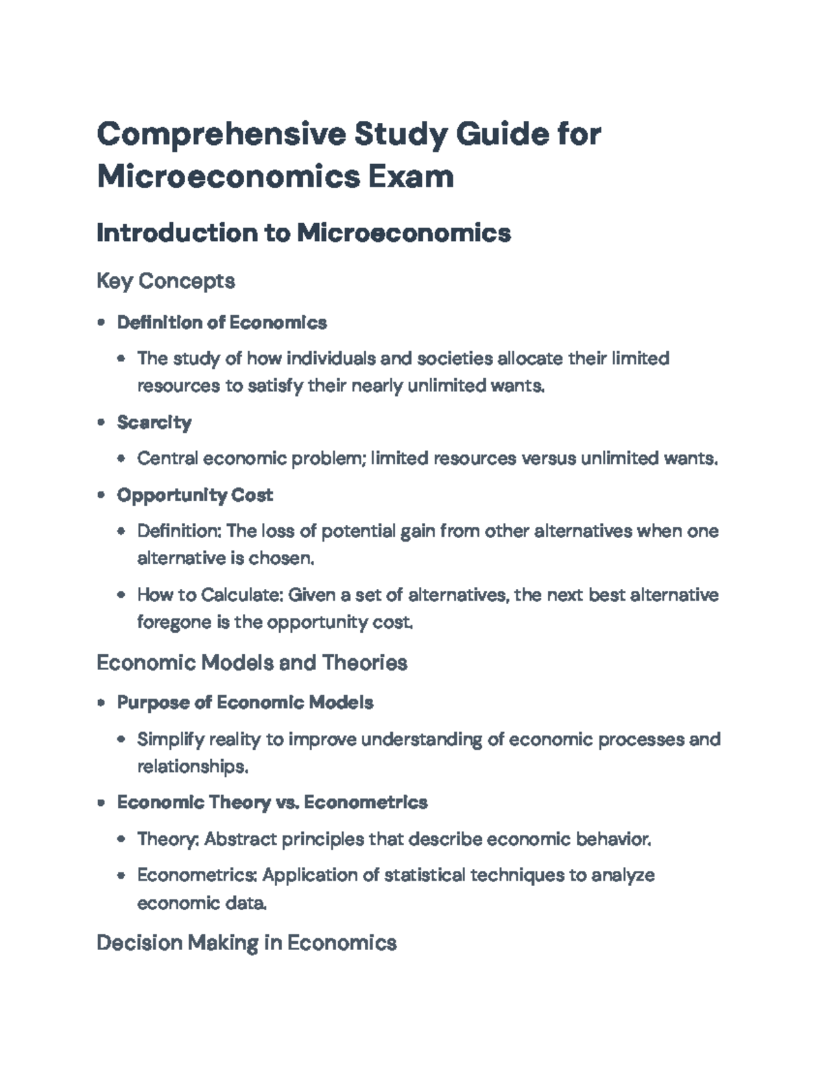 Comprehensive Study Guide for Microeconomics Exam (ECO 101 ...