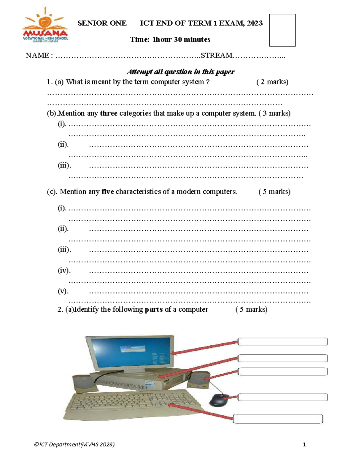 S1 ICT EOT 1 - Comprehensive Exam Questions and Guidelines - Studocu