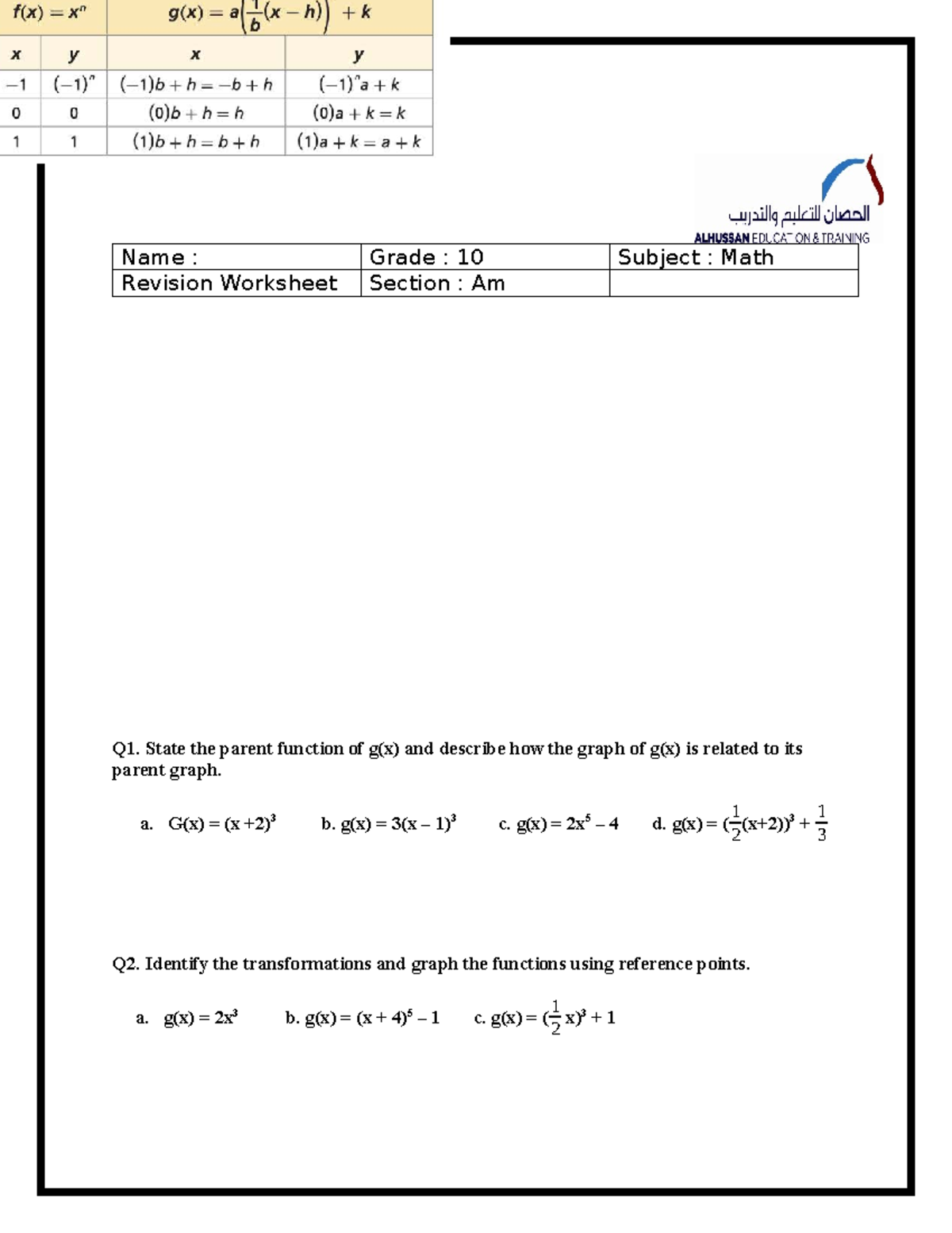 Revision Worksheet: Final Exam Math 10Am - Studocu