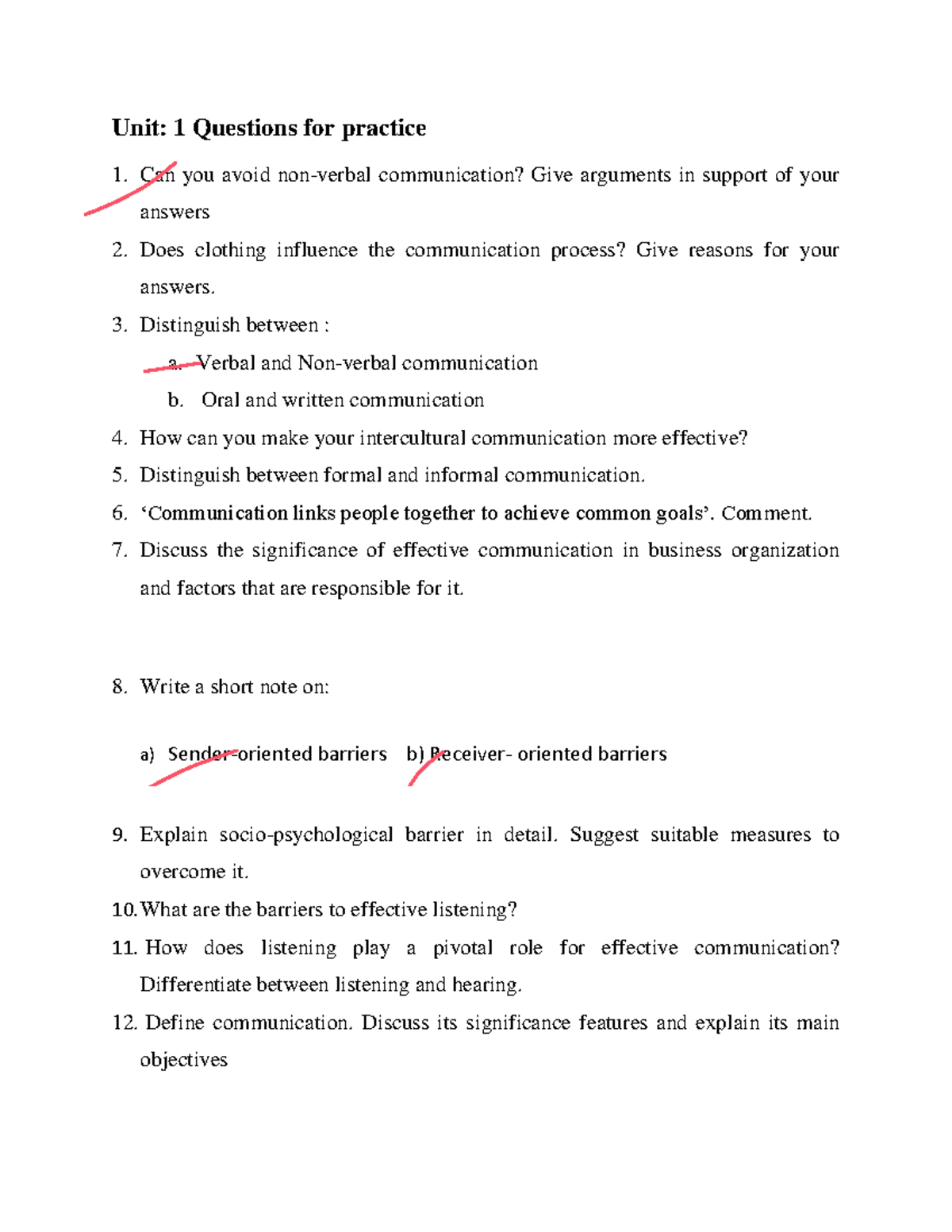 CA-I Exam: Unit 1 Communication Practice Questions - Studocu