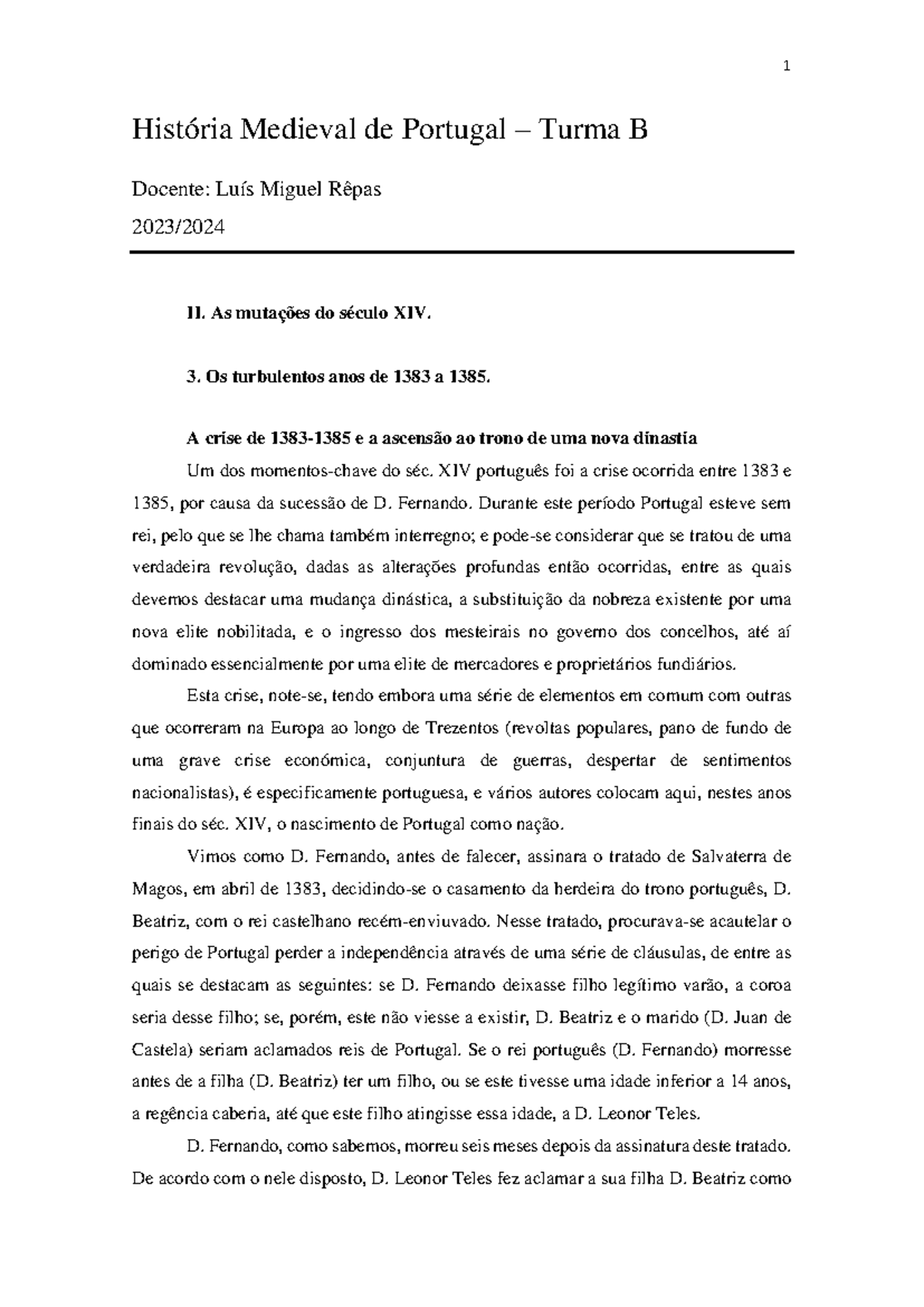 História Medieval de Portugal: Crise e Revolução de 1383-1385 - Turma B ...