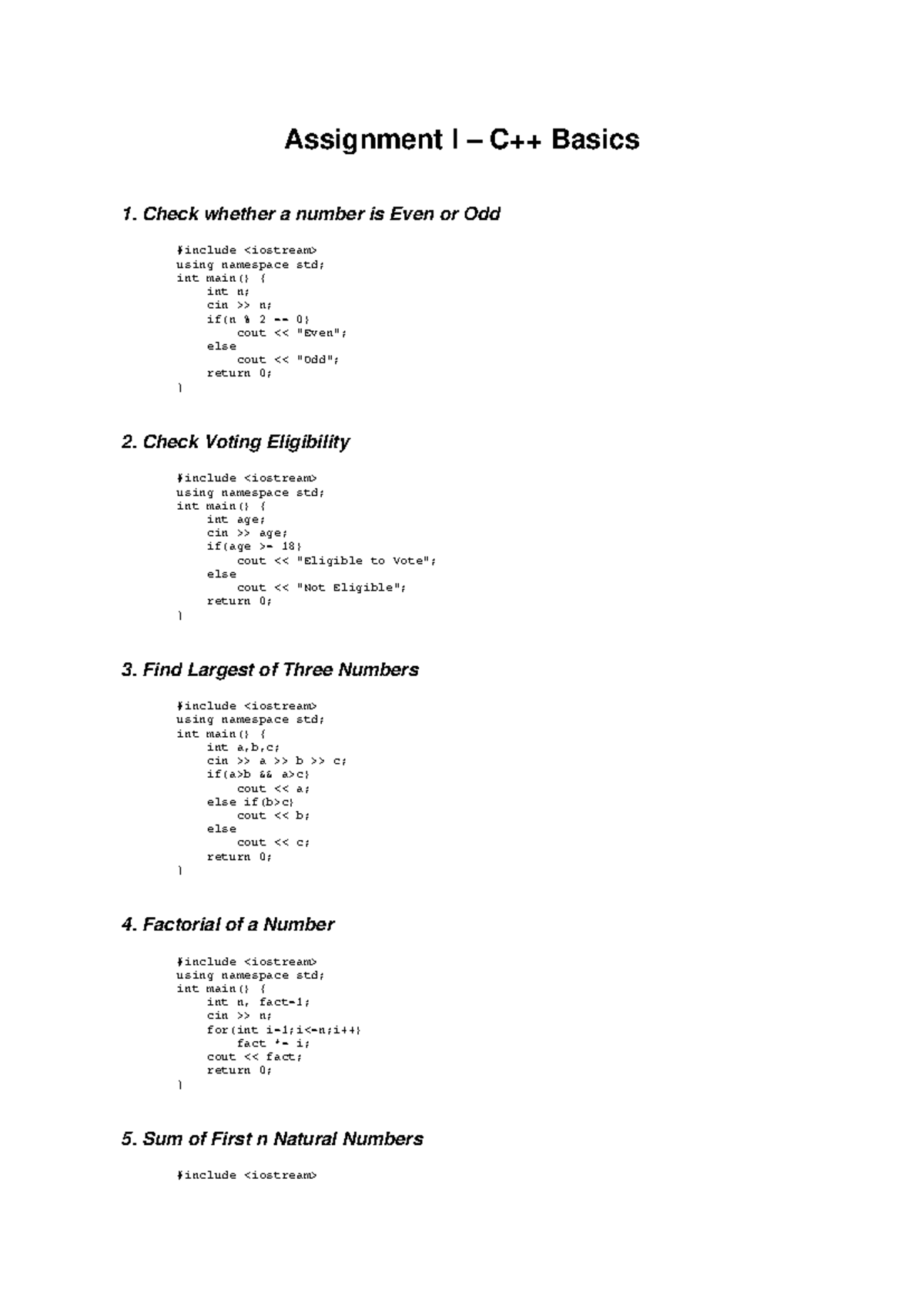 C++ Assignments Solutions: Basics, Inheritance & Polymorphism - Studocu
