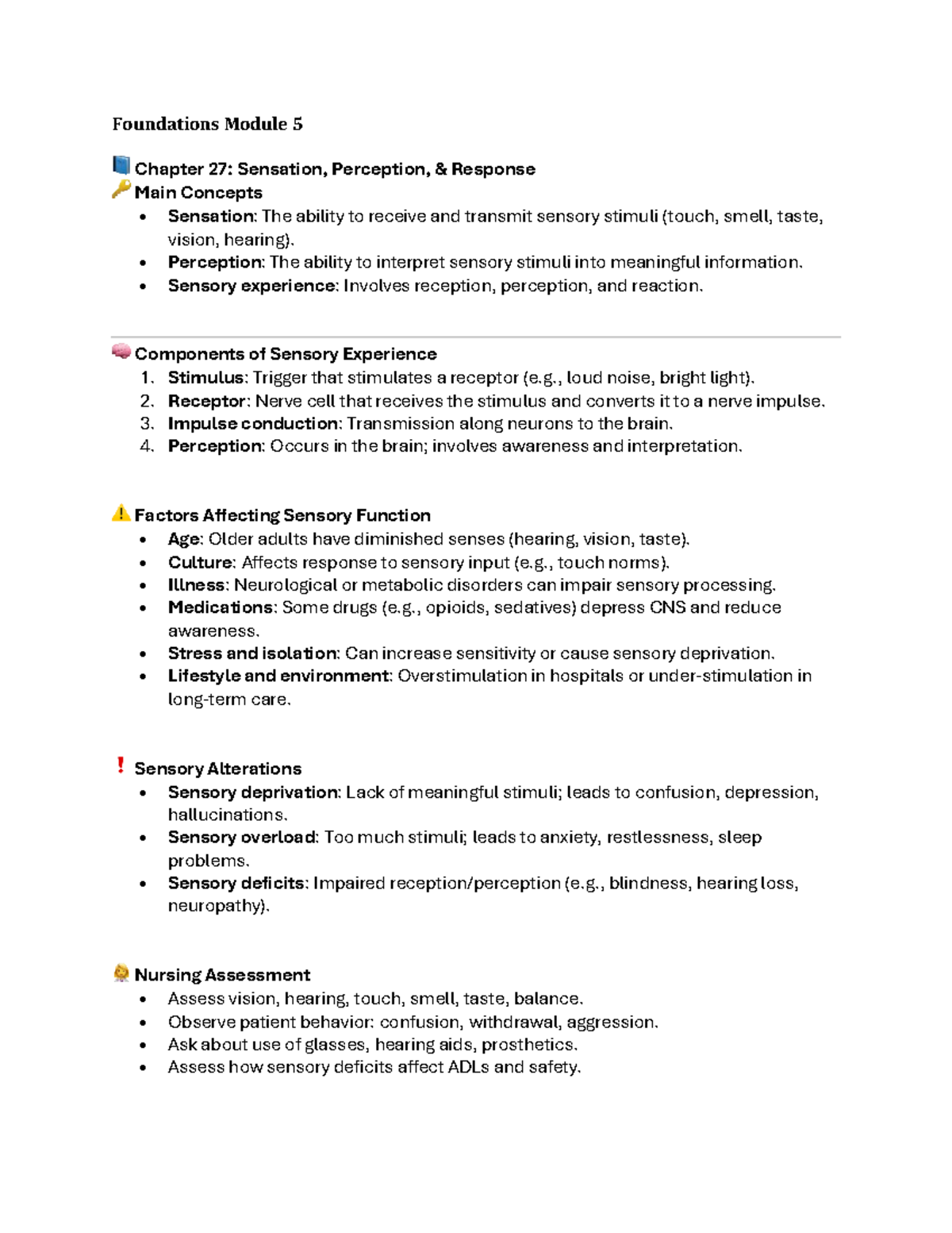 Foundations Module 5: Sensation, Perception, and Pain Concepts - Studocu