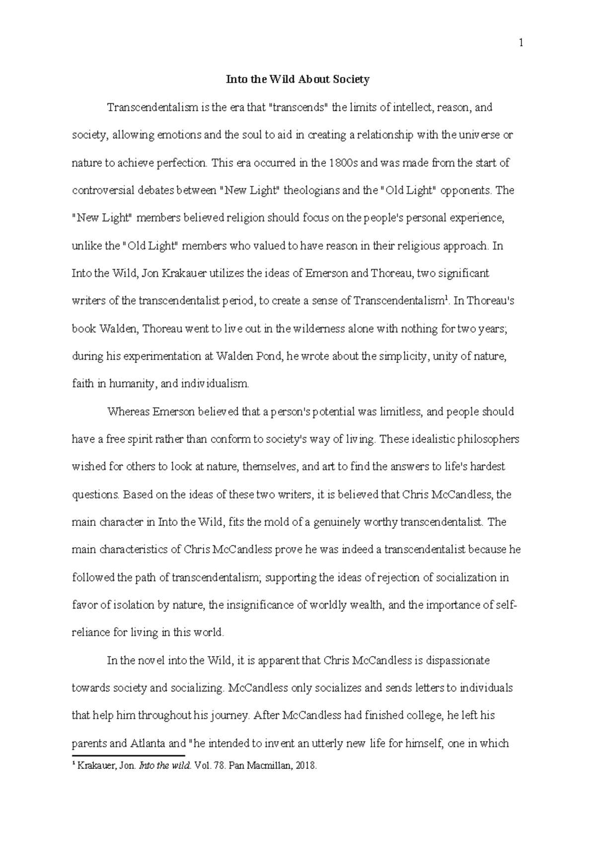Transcendentalism in "Into the Wild": Chris McCandless as a Modern ...