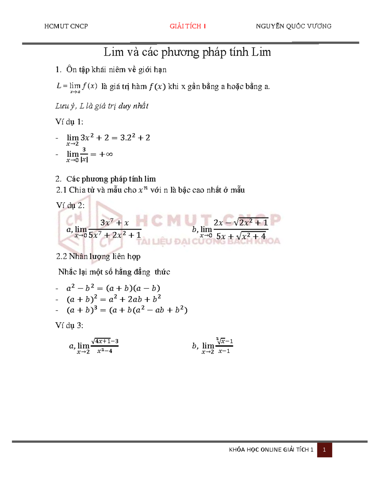 Các phương pháp tính giới hạn (Lim) trong Toán học - Studocu
