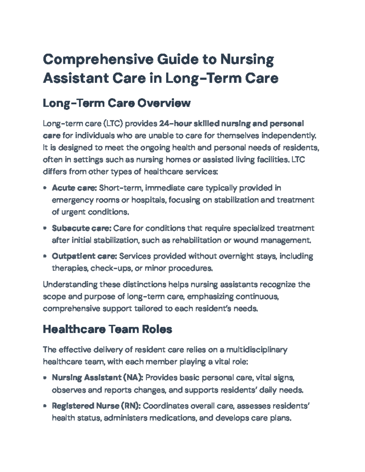 Comprehensive Guide to Nursing Assistant Skills in Long-Term Care (LTC ...