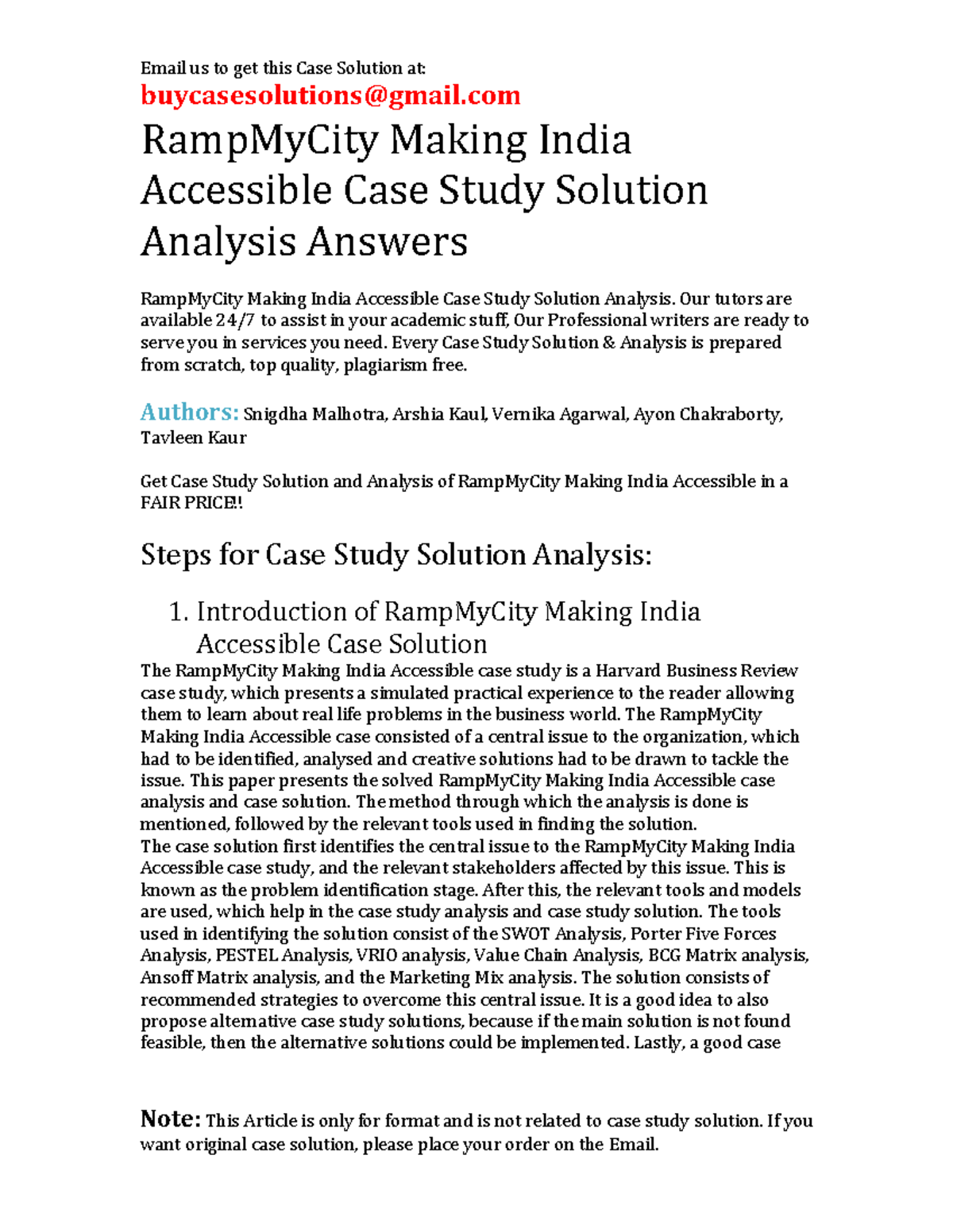 Case Study Solution Analysis for RampMyCity: Making India Accessible ...
