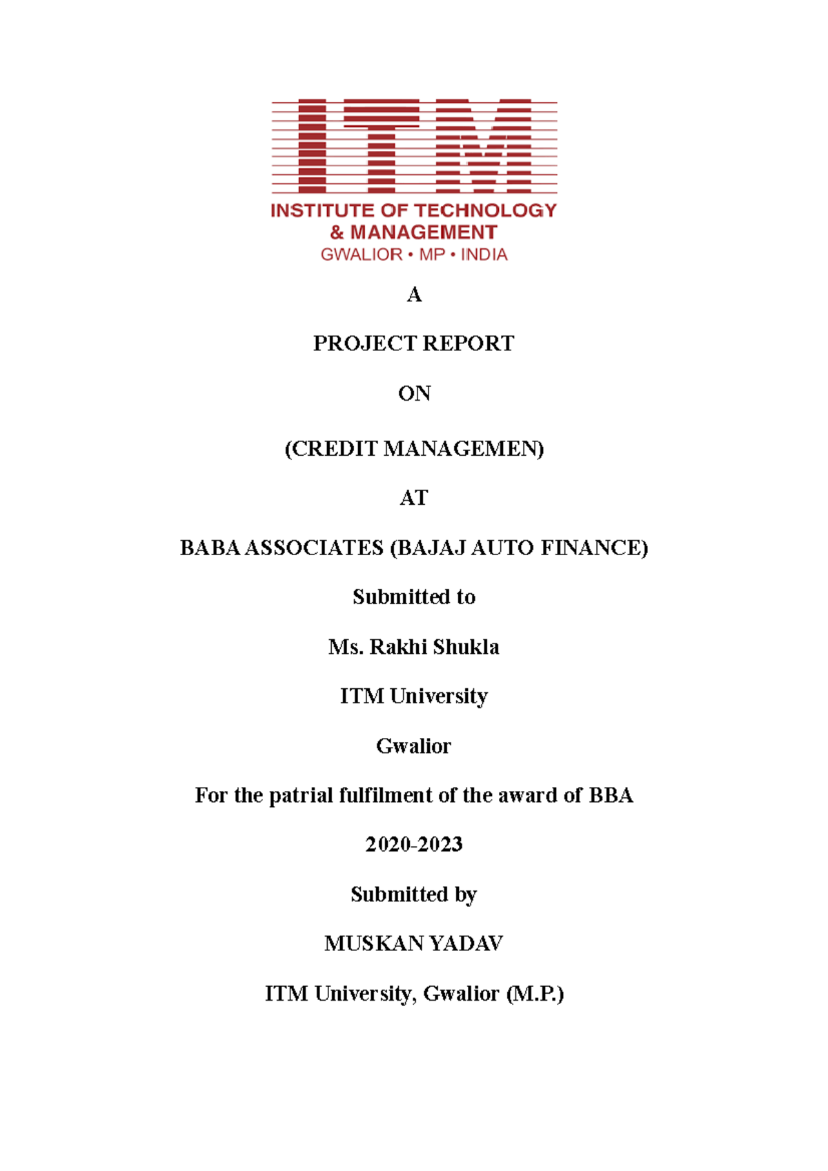 Final Internship Report on Credit Management - BBA Program - Studocu