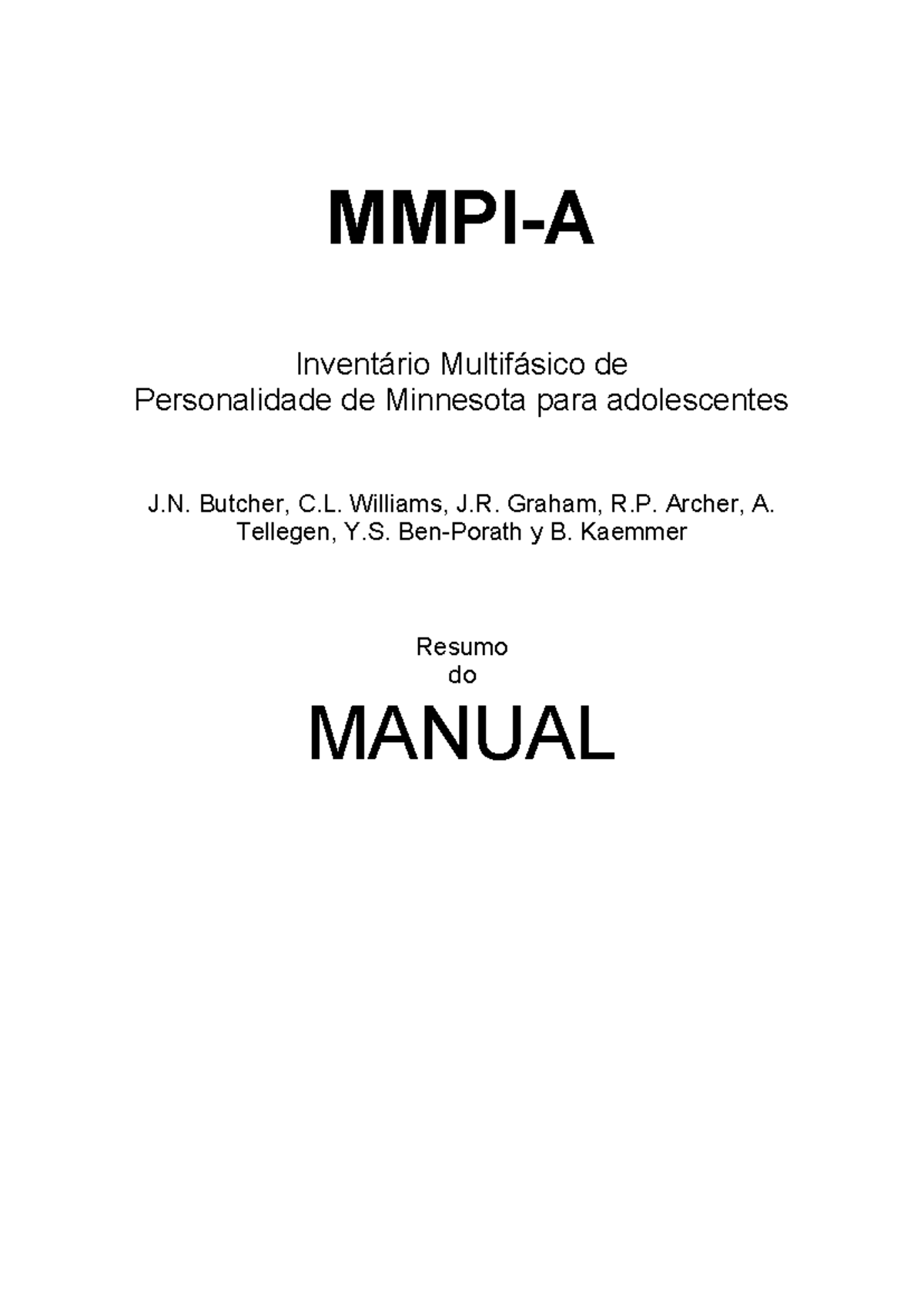 Manual do MMPI-A: Inventário Multifásico de Personalidade para ...