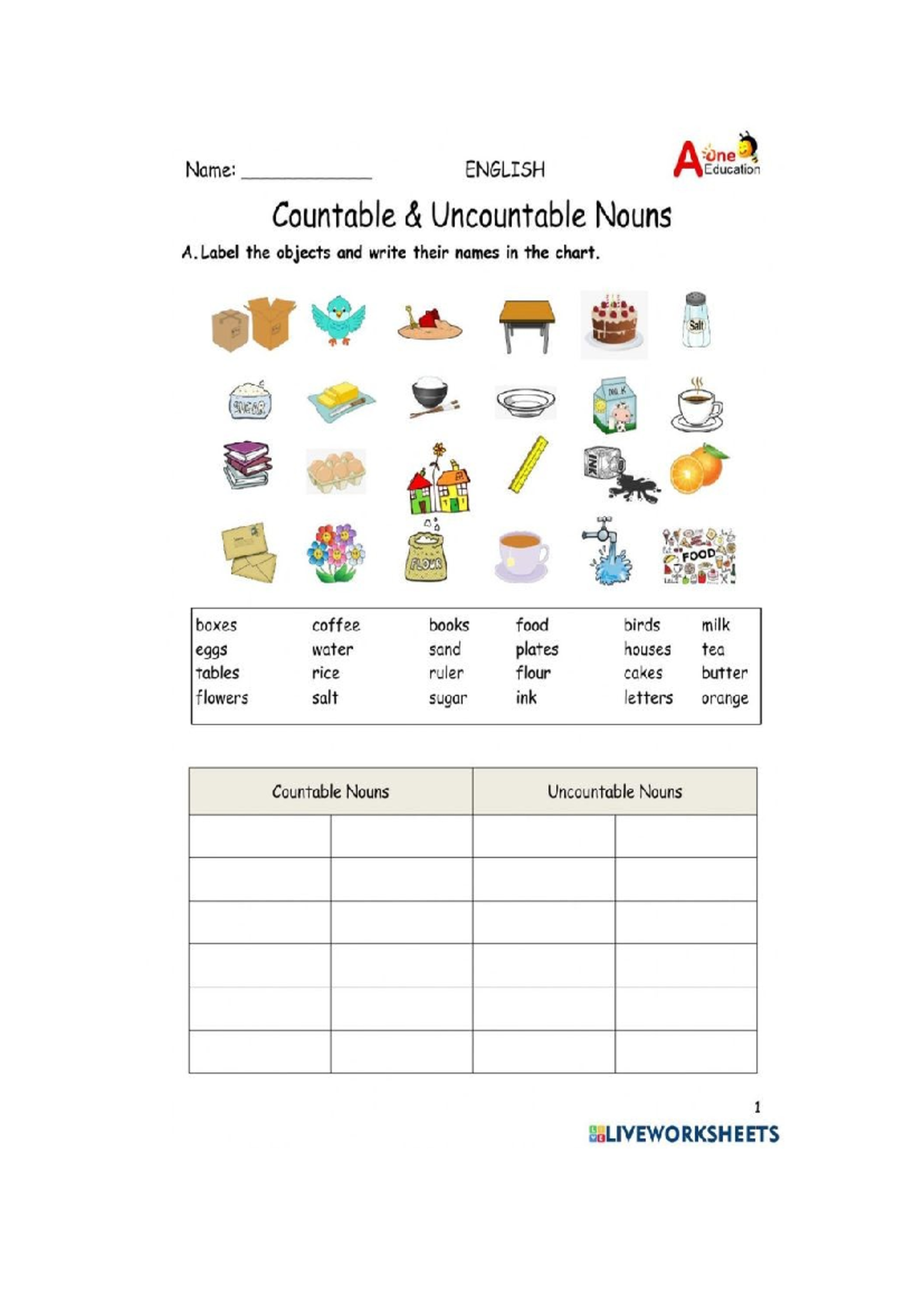 ENGLISH 1: Final Test on Countable & Uncountable Nouns - Studocu