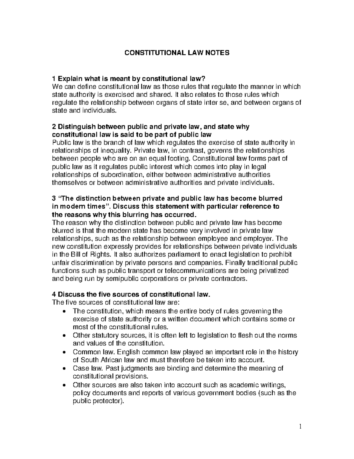 Constitutional LAW Notes - CONSTITUTIONAL LAW NOTES 1 Explain what is ...