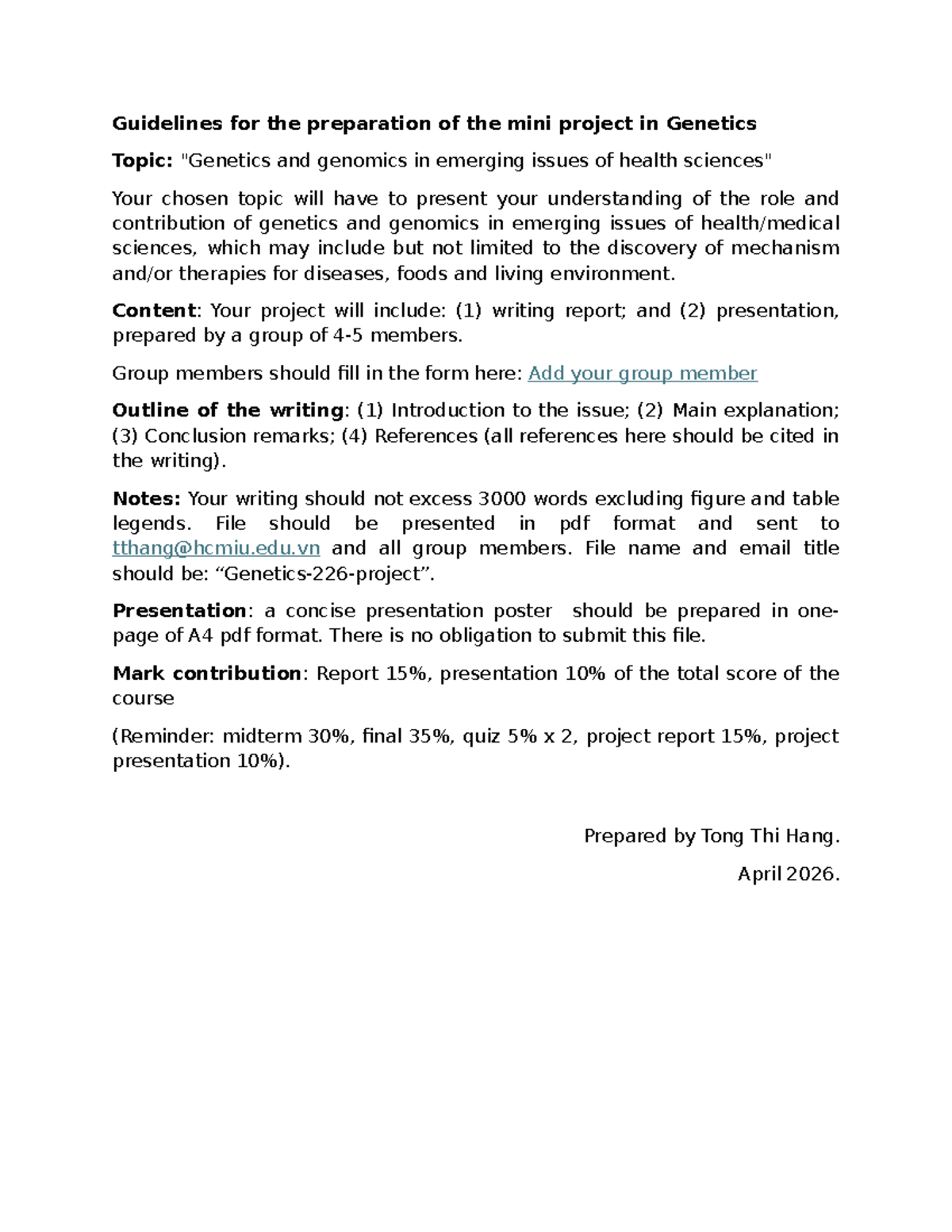 Guidelines for Mini Project in Genetics (GEN 101) - Studocu
